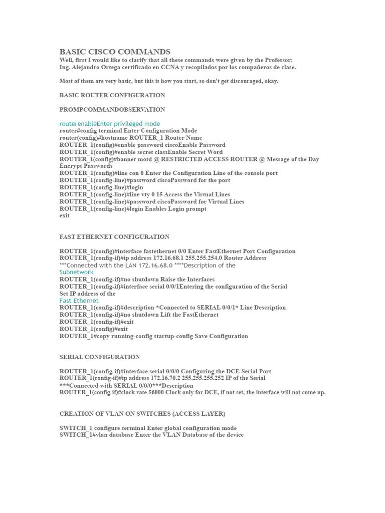 BASIC CISCO COMMANDS Packet Tracer Terminal | PDF | Network Switch ...