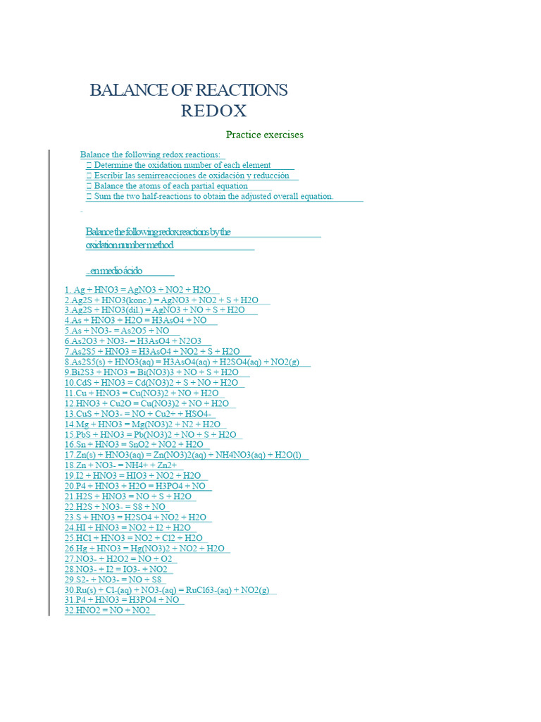 Balance of Redox Reactions | PDF | Redox | Chemistry