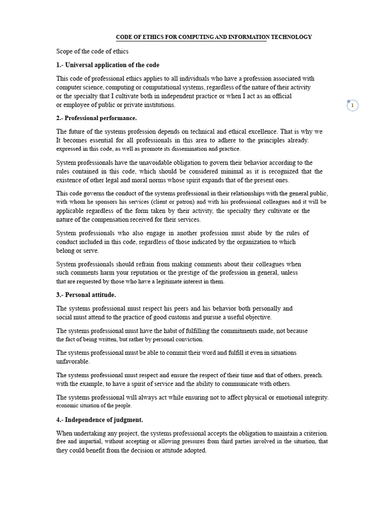 Code of Ethics For Computing and Computer Science | PDF | Employment ...
