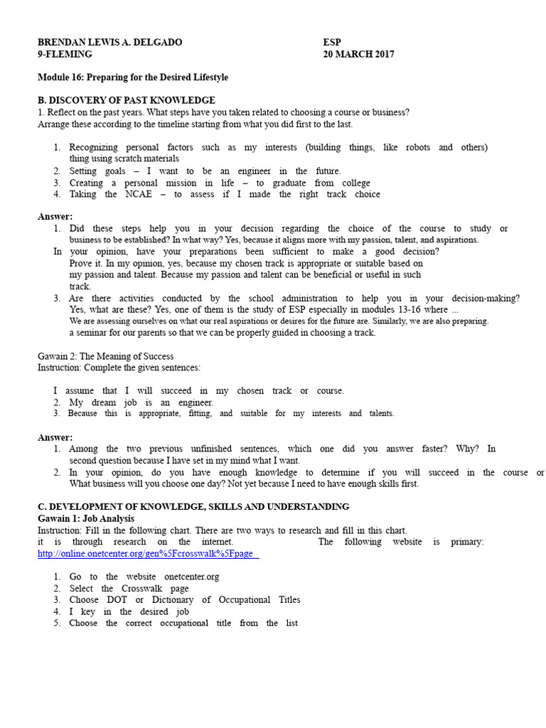 Esp Mod 16 Task | PDF | Knowledge | Skill