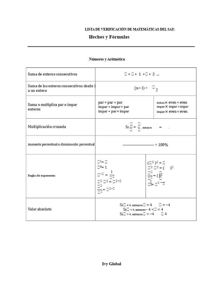 Verificación de Matemáticas para el SAT | PDF | Entero | Aritmética