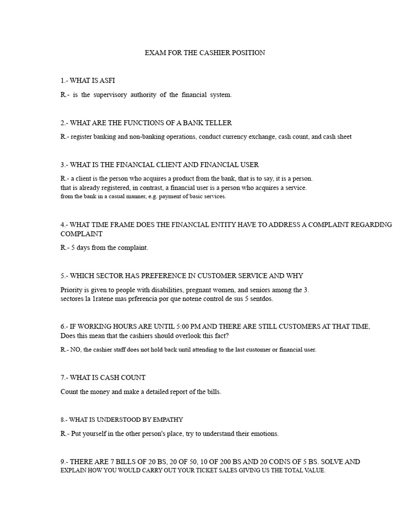 Solved Exam For The Cashier Position | PDF