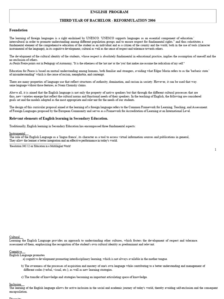 Third Year High School English Program | PDF | Learning | Foreign Language