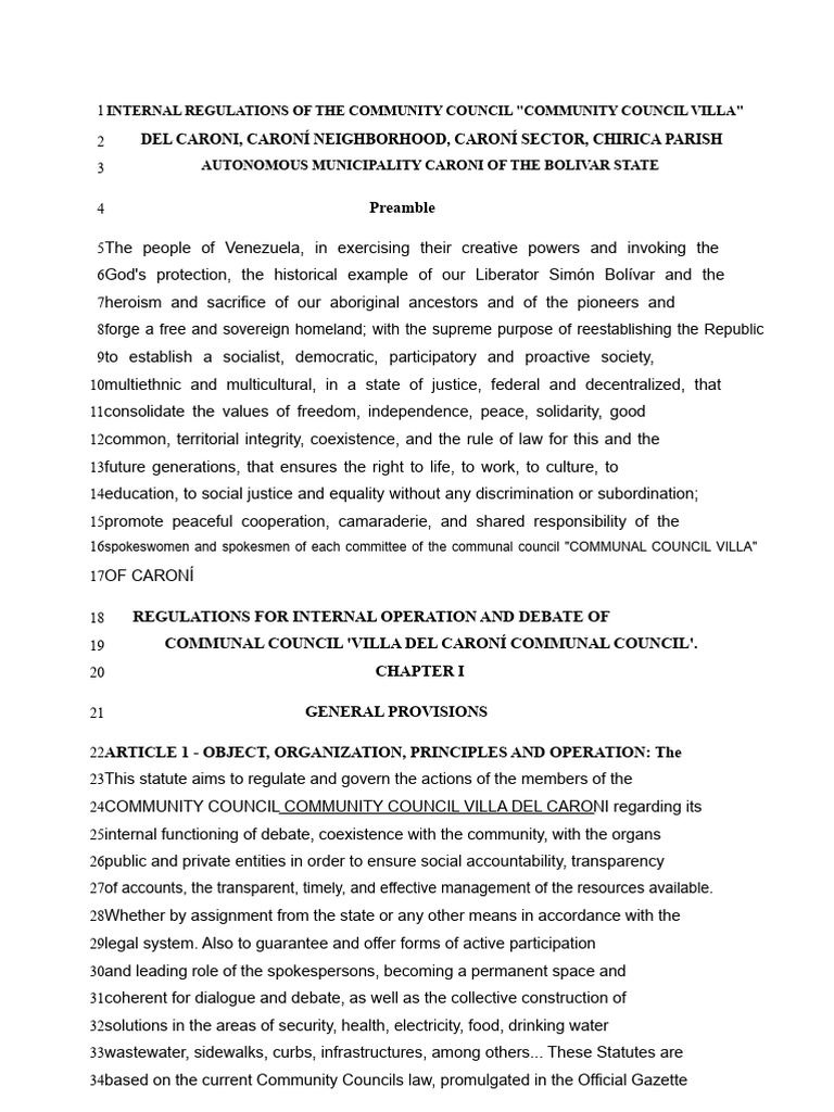 Internal Regulations of The Community Council | PDF | Quorum | Government