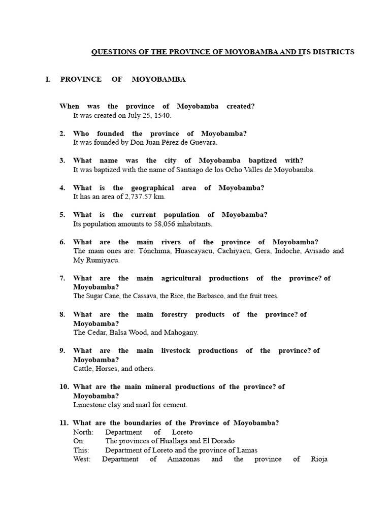 Moyobamba Province Overview and Districts | PDF