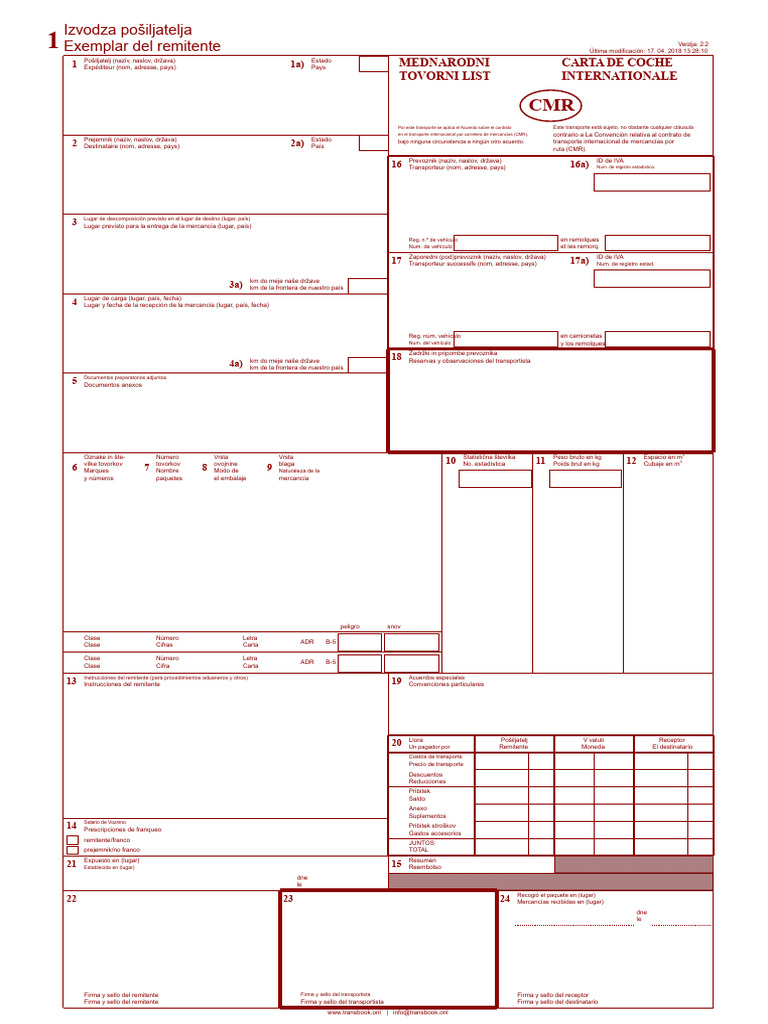 CMR: Documento de Transporte Internacional | PDF