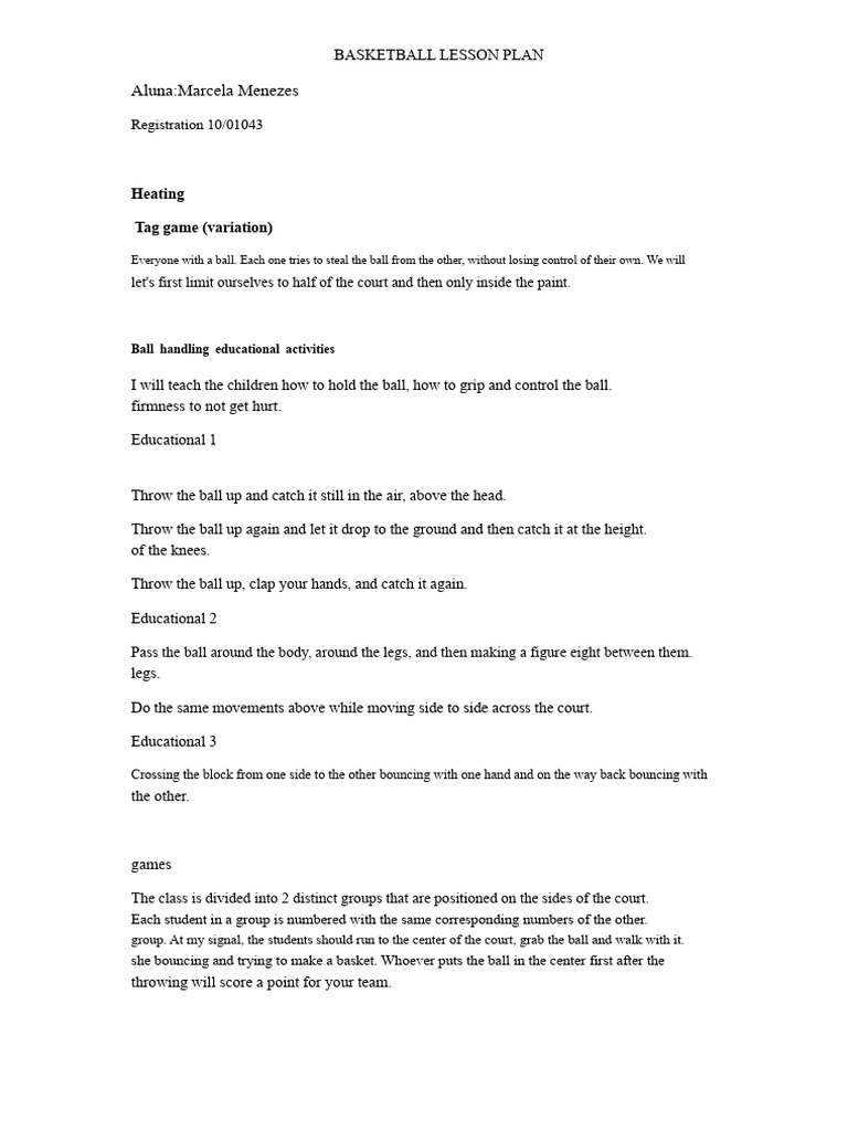 Basketball Lesson Plan 1 | PDF