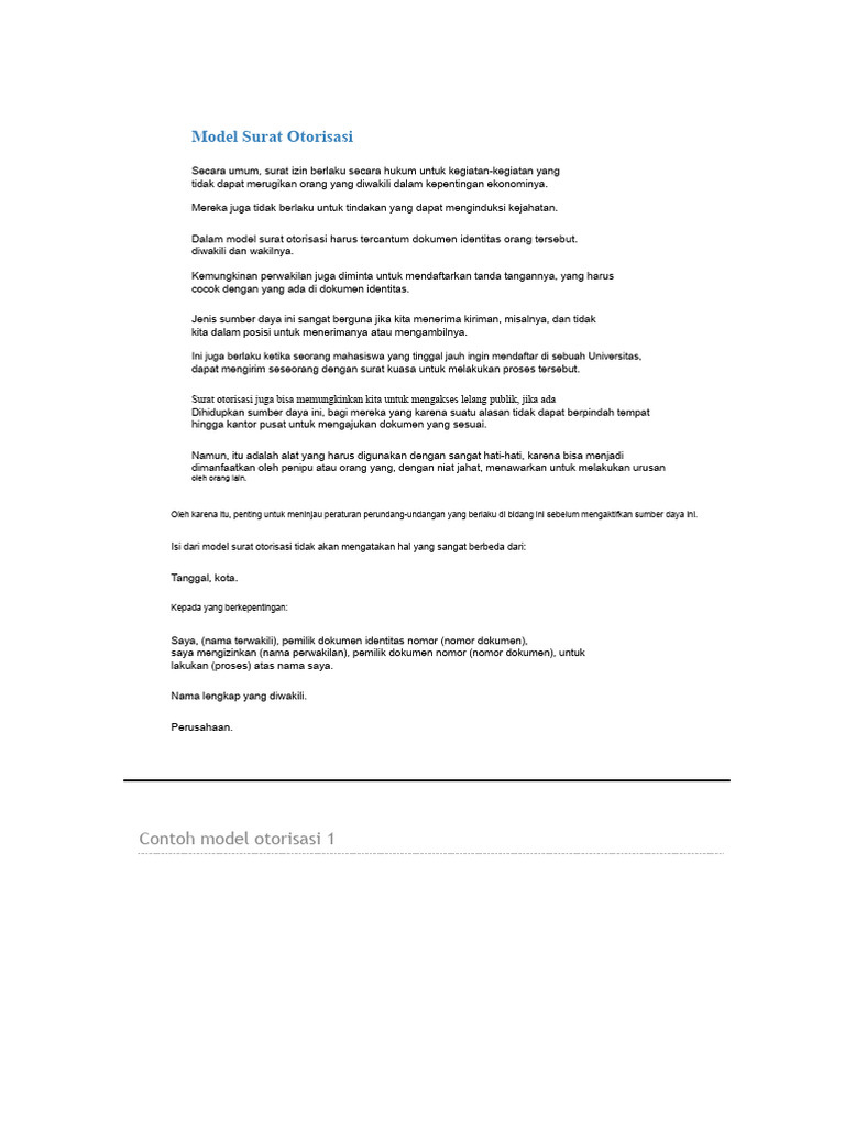 Panduan Model Surat Otorisasi | PDF