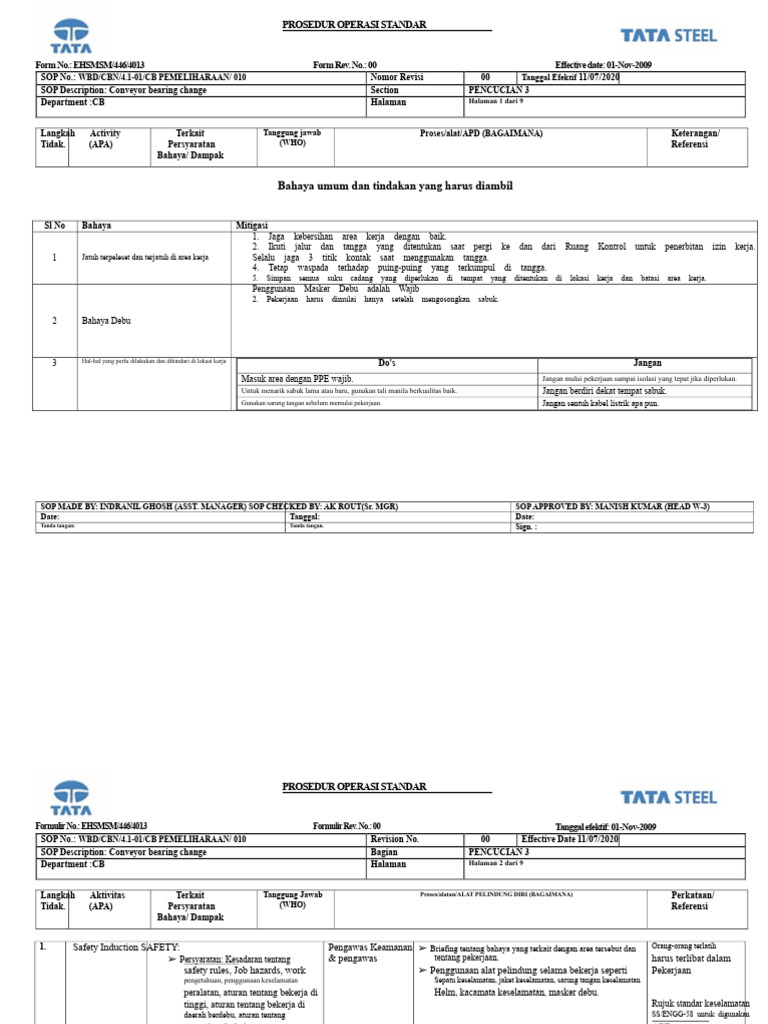 SOP Penggantian Bearing | PDF