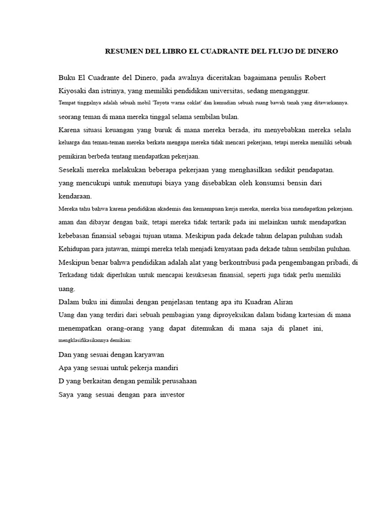 Kuadran Aliran Uang: Kebebasan Finansial | PDF
