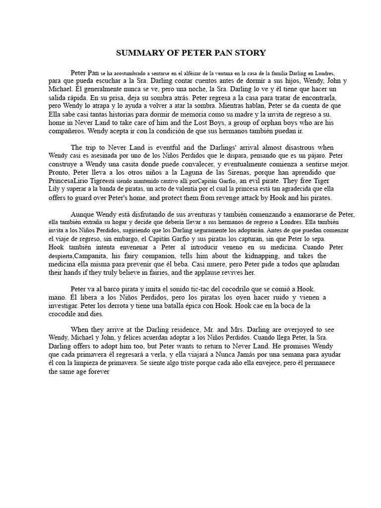 Resumen de la historia de Peter Pan | PDF | Peter Pan | Neverland