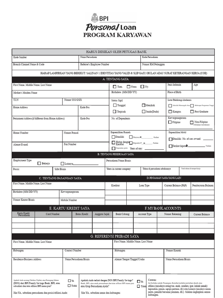 Formulir Program Karyawan Bank | PDF