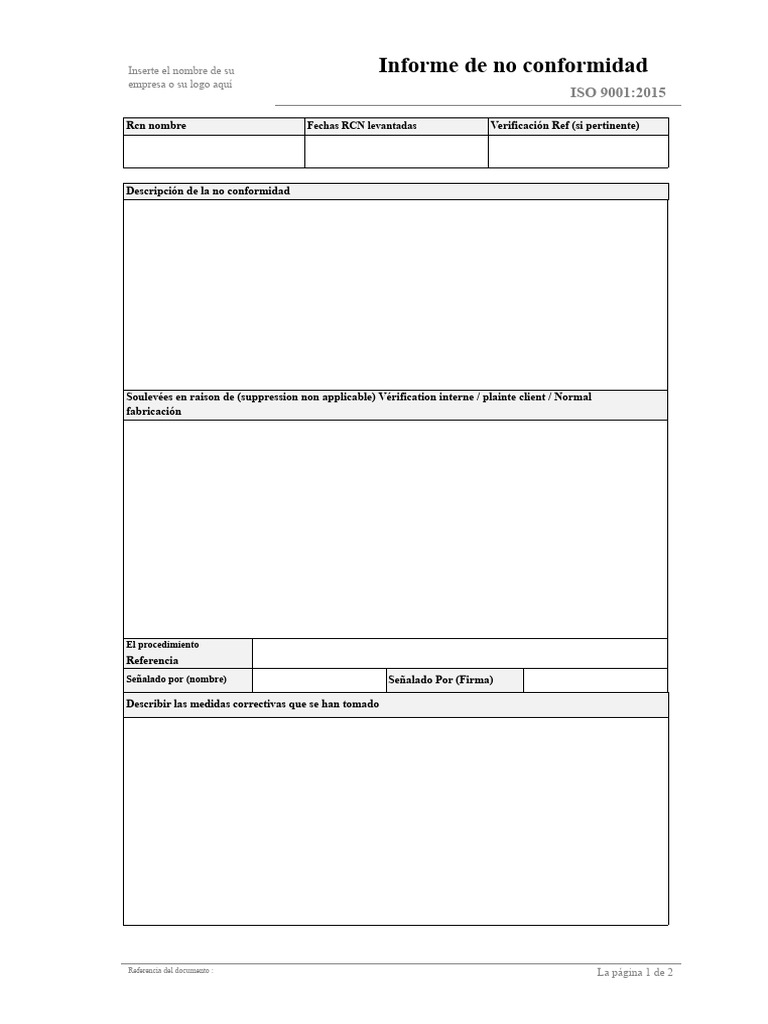Informe De No Conformidad Pdf 6885
