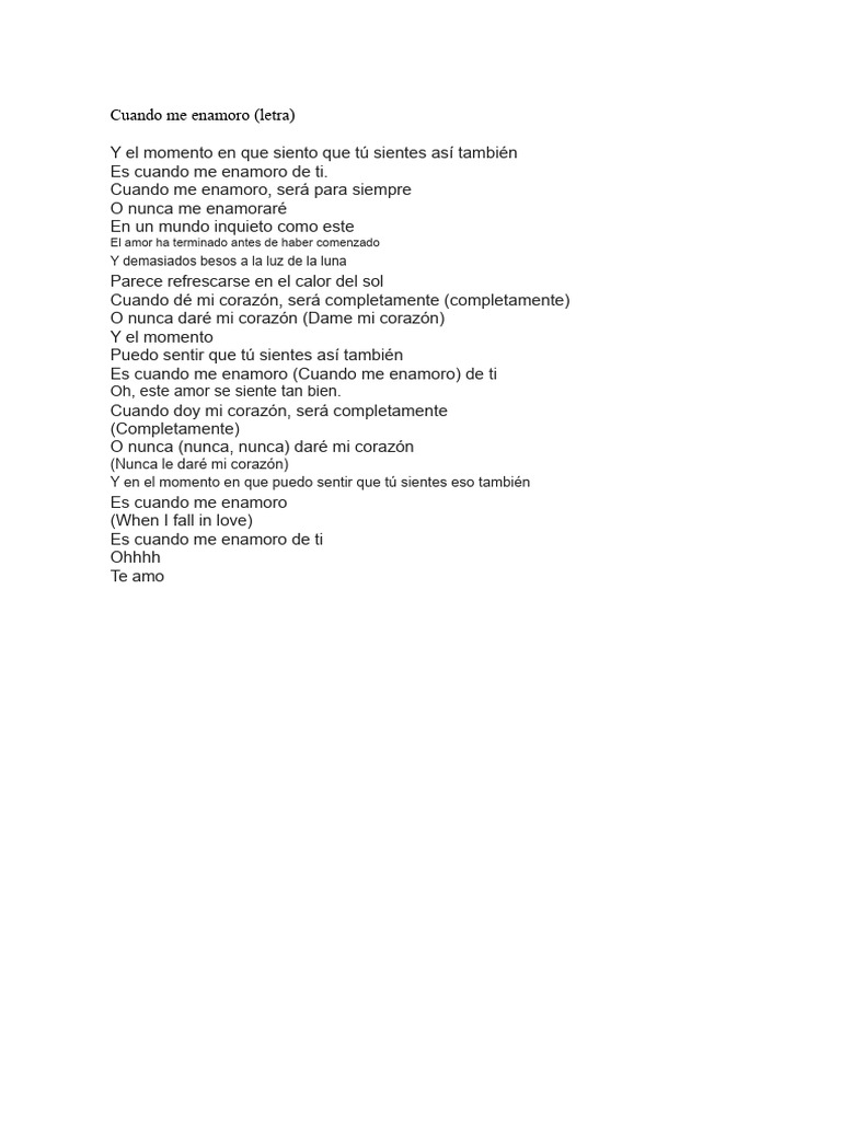 Cuando me enamoro.docx | PDF