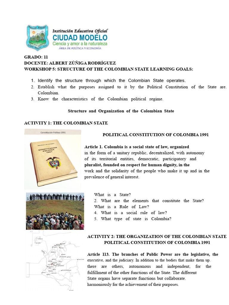 Workshop 5 Structure of The Colombian State | PDF | Colombia