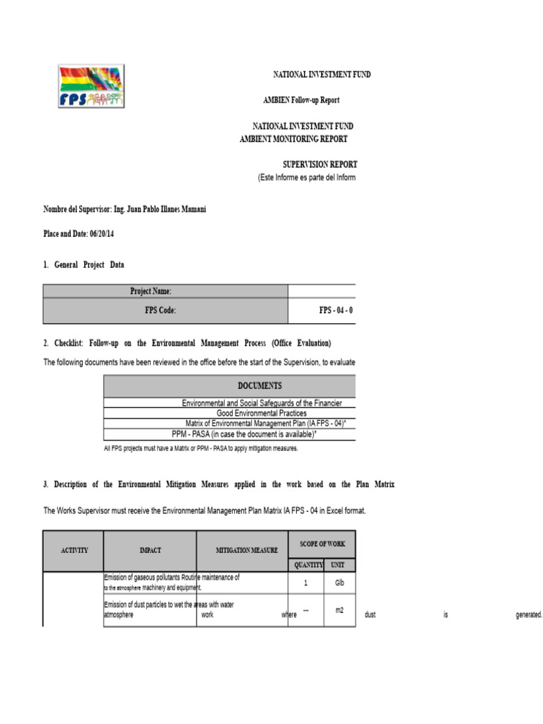 National Investment Fund Environmental Report | PDF | Dust | Waste