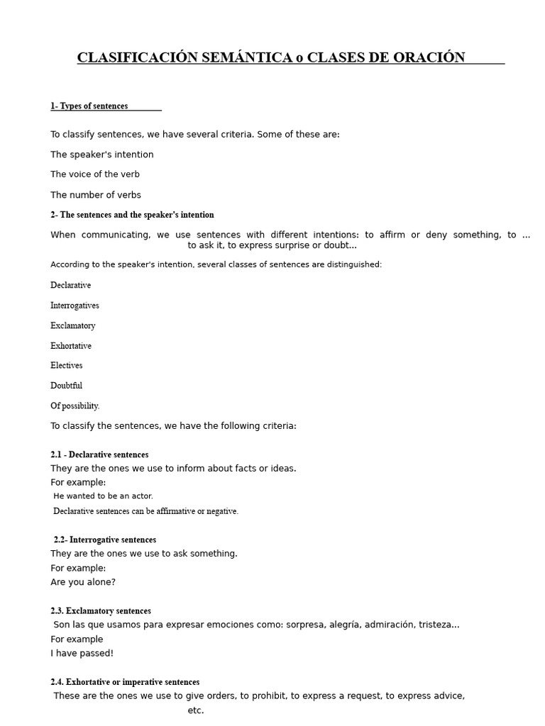 Semantic Classification of The Sentence | PDF | Subject (Grammar) | Verb