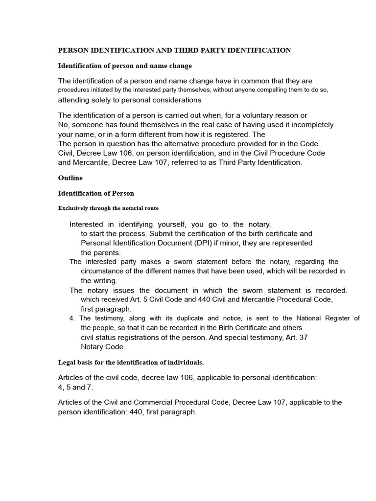 Identification of Person and Identification of Third Party | PDF ...