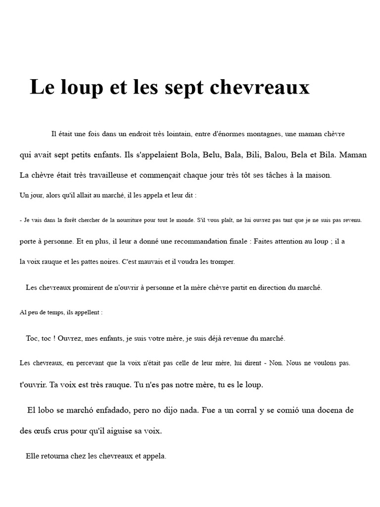 Le loup et les sept chevreaux : conte classique | PDF | Loups