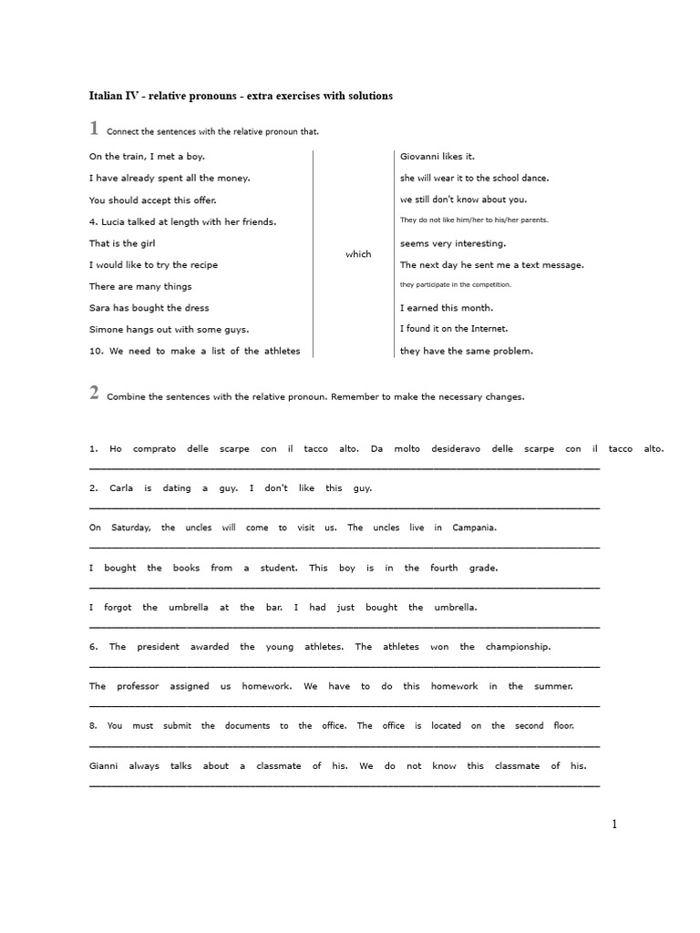 Italian IV Exercises on Relative Pronouns | PDF