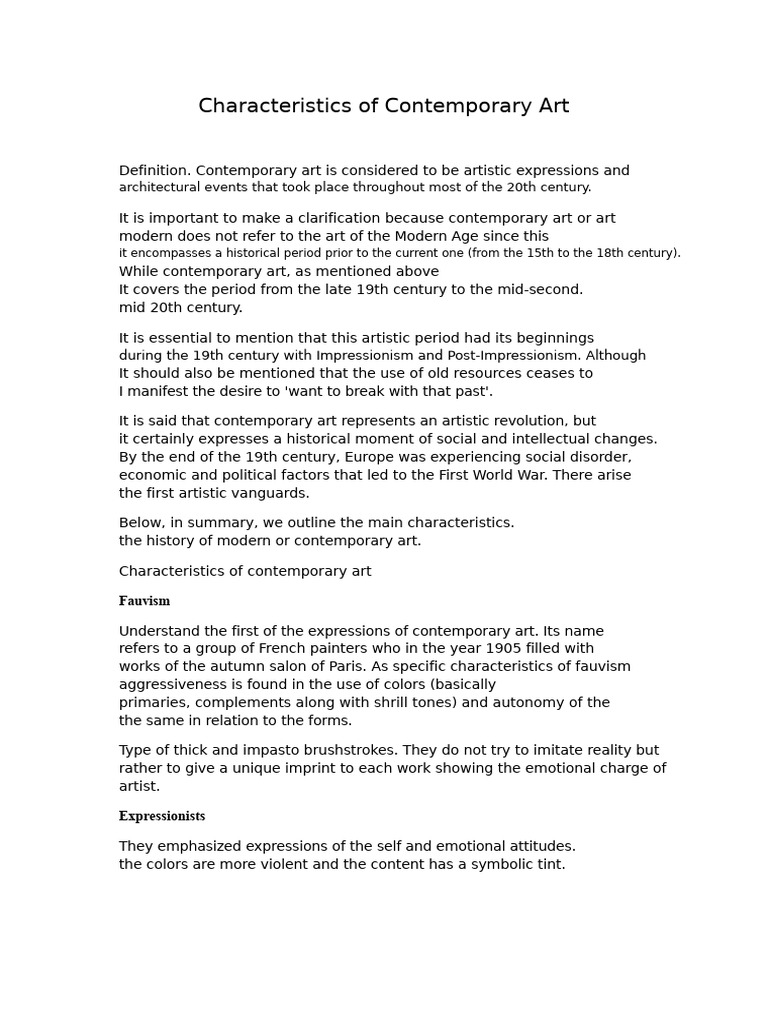Characteristics of Contemporary Art | PDF | Cubism | Abstract Art
