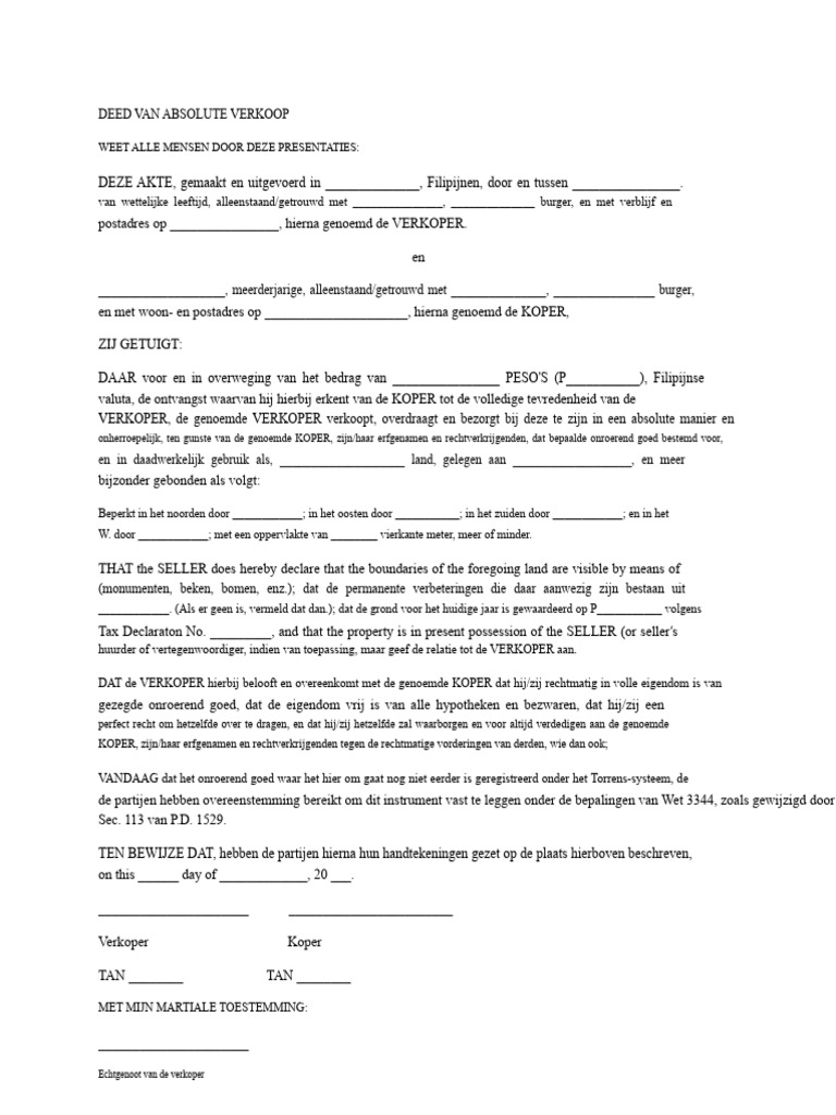 Formulier 0009-Overeenkomst Van Absolute Verkoop Van Ongekend Land | PDF