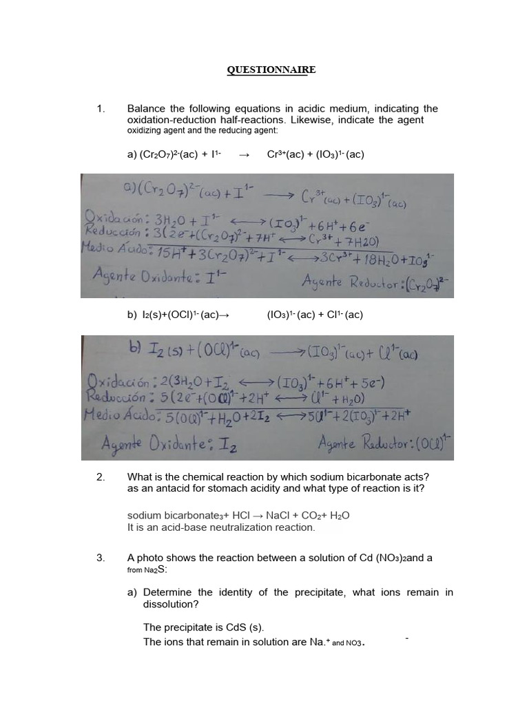 Report 06 - Chemical Reactions in Aqueous Solution Questionnaire | PDF