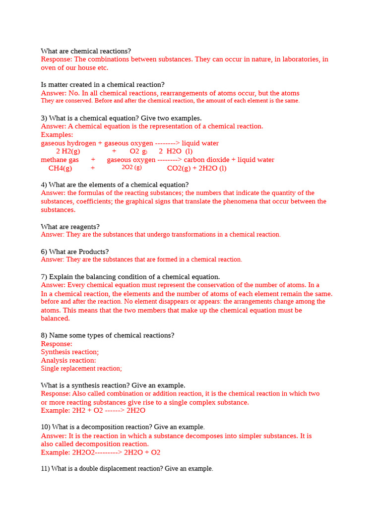 Chemical Reactions 9TH Grade Activities | PDF | Chemical Reactions ...