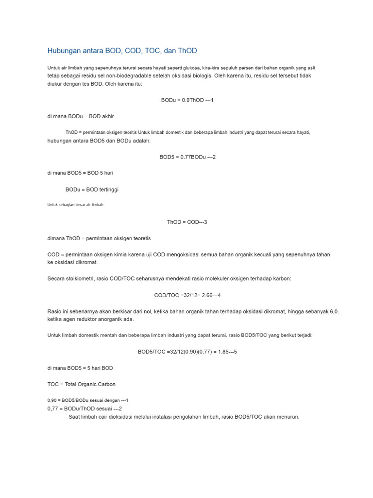 Hubungan BOD, COD, TOC, dan ThOD | PDF