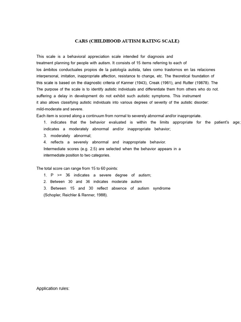 Cars Autism Scale | PDF | Autism | Human Diseases And Disorders