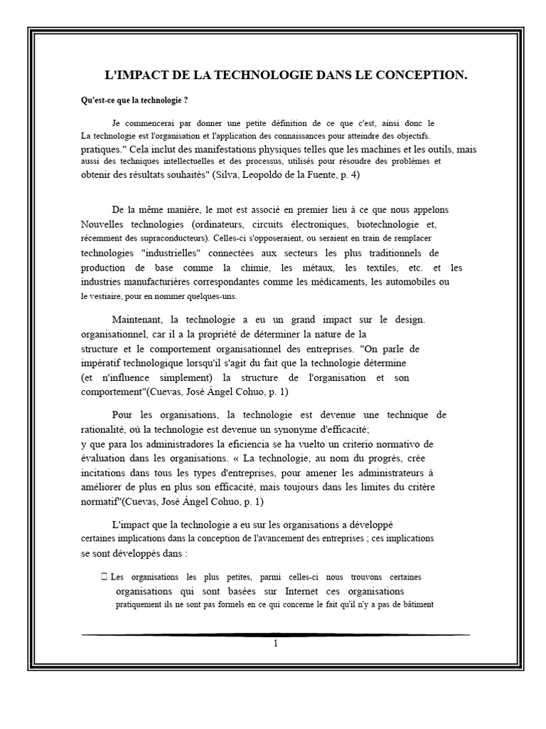 Impact de la Technologie sur le Design Organisationnel | PDF ...
