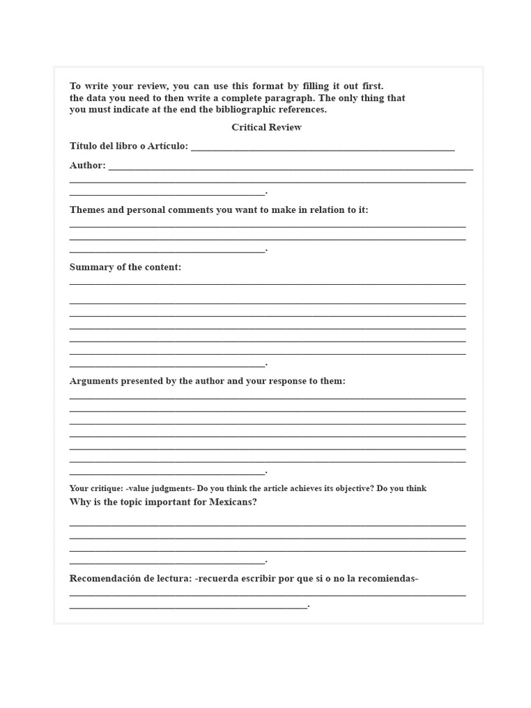 Format For Preparing The Critical Review | PDF