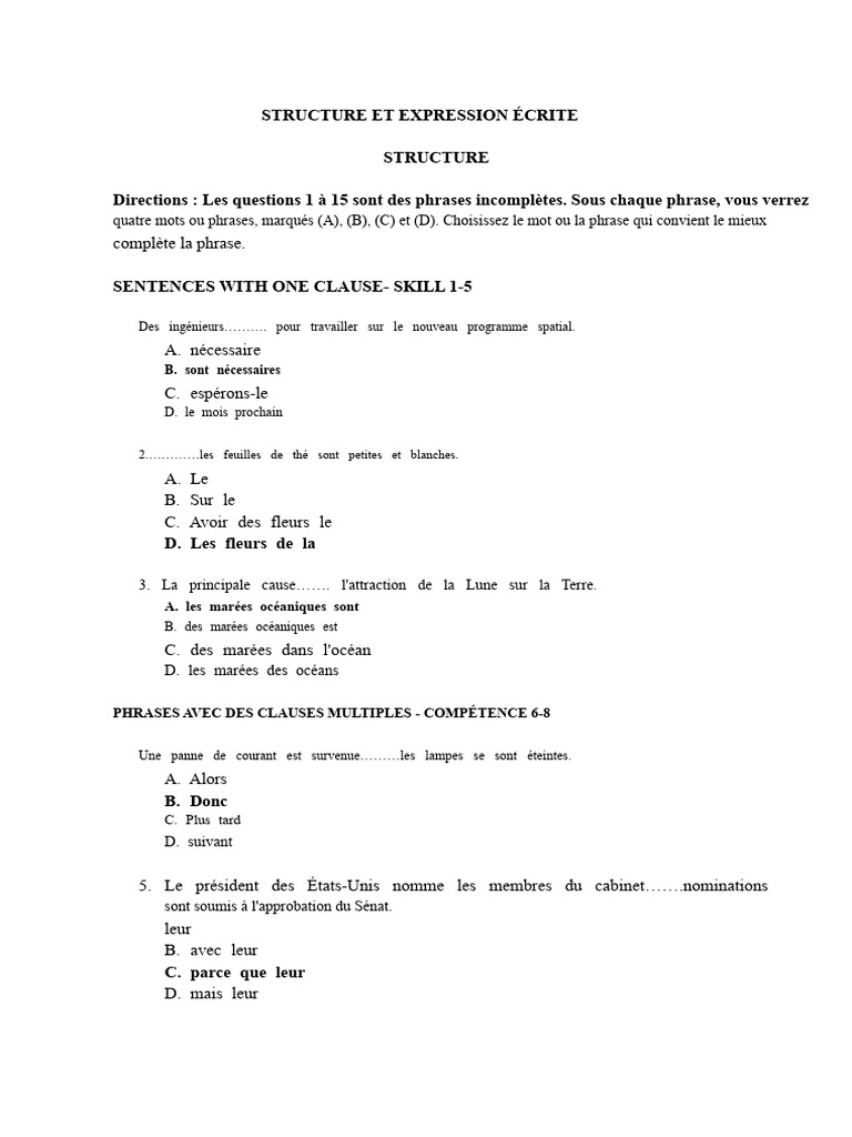 Exercices de structure et expression écrite | PDF | Phrase