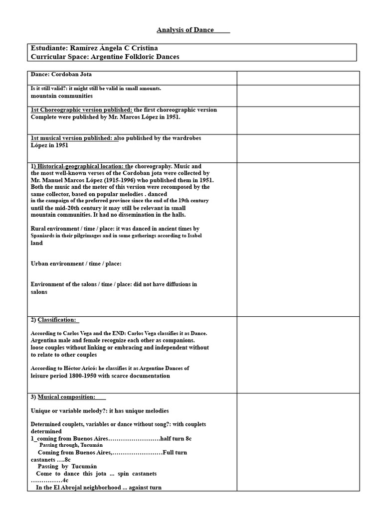 Dance Analysis Sheet | PDF | Performing Arts | Musicology
