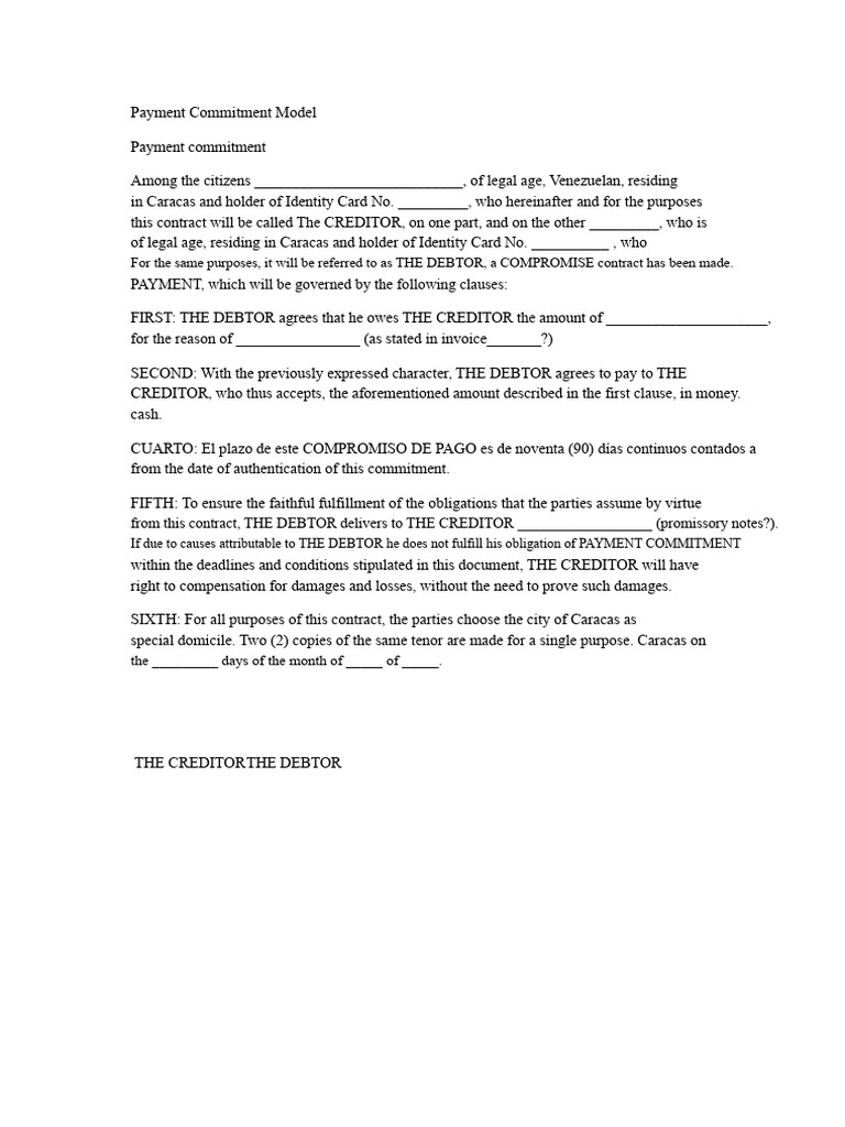 Payment Commitment Model LEO | PDF | Debt | Guarantee