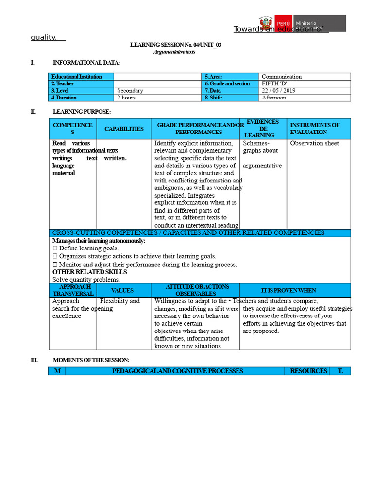 Argumentative Texts Learning Session | PDF | Learning | Information
