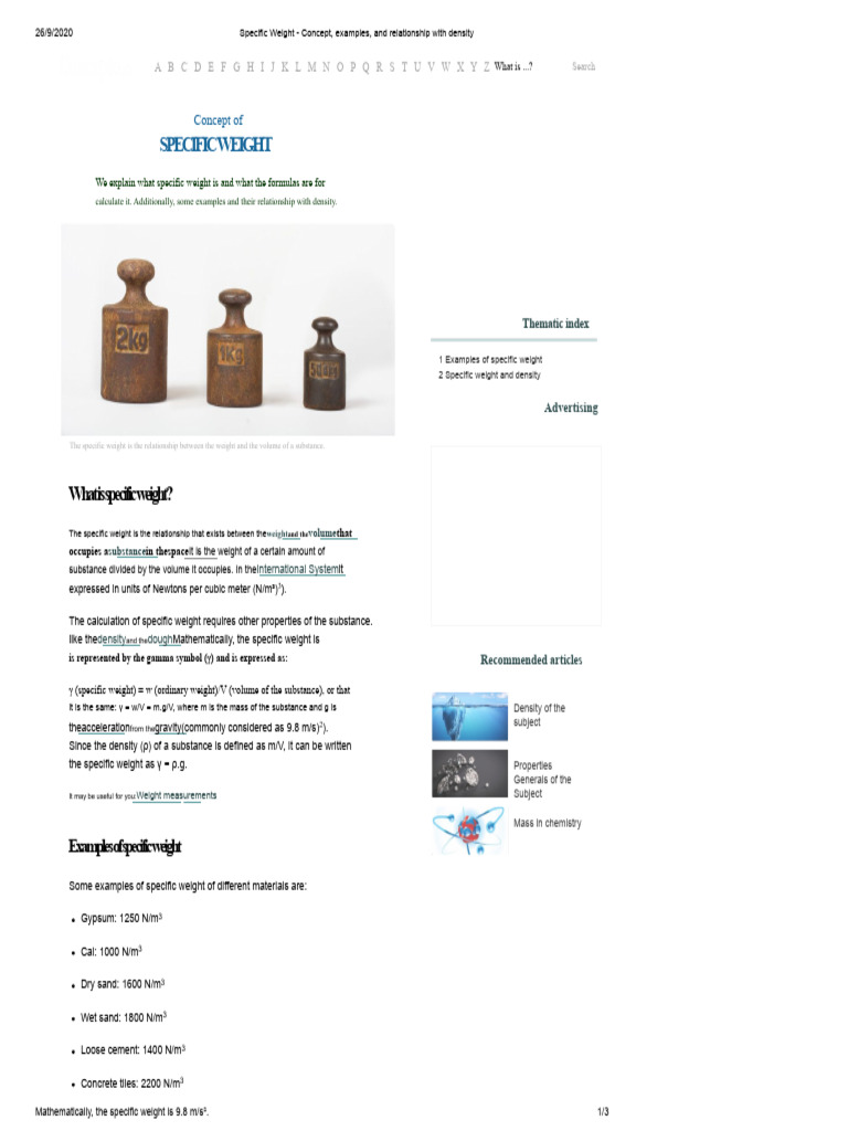 Specific Weight - Concept, Examples, and Relationship With Density ...