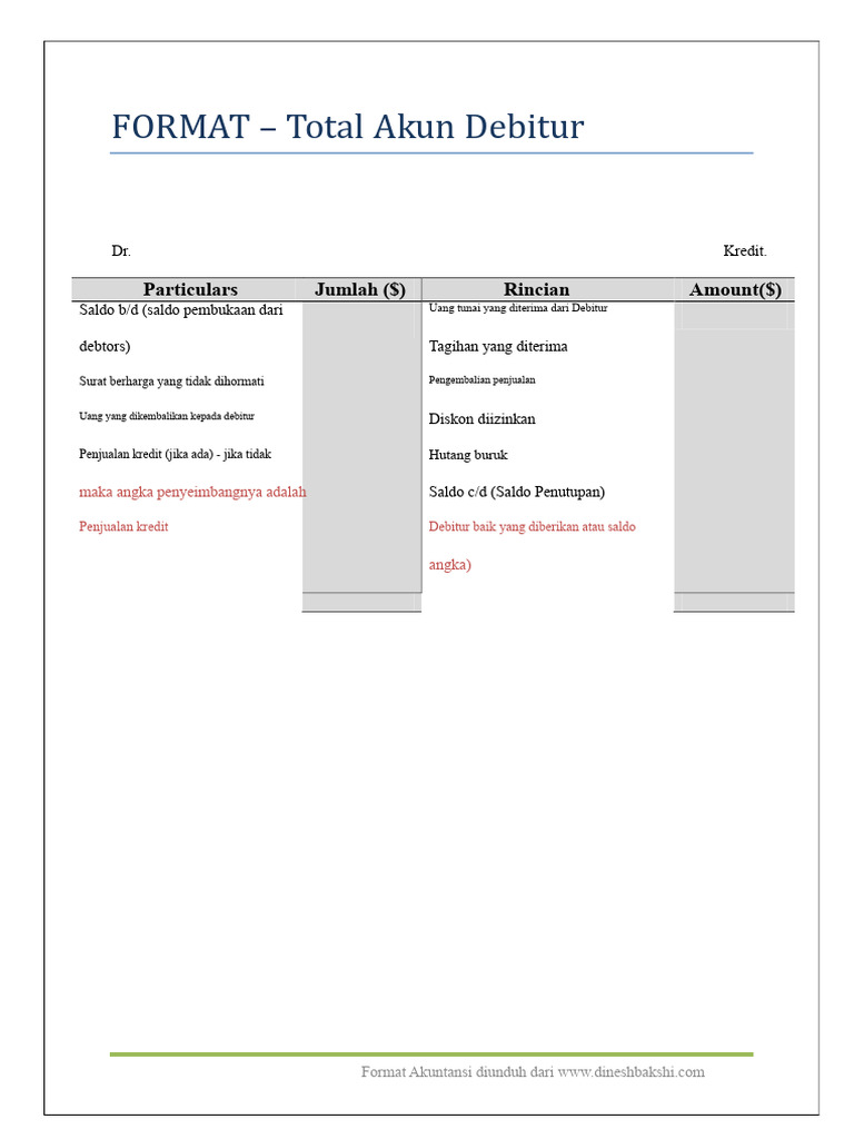 Format Akuntansi Total Akun Debitur | PDF