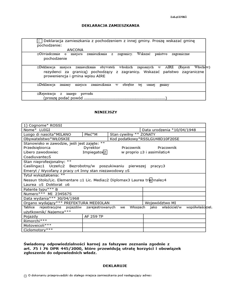 Wzór Wypełnienia Formularza Zmiany Adresu Zamieszkania | PDF
