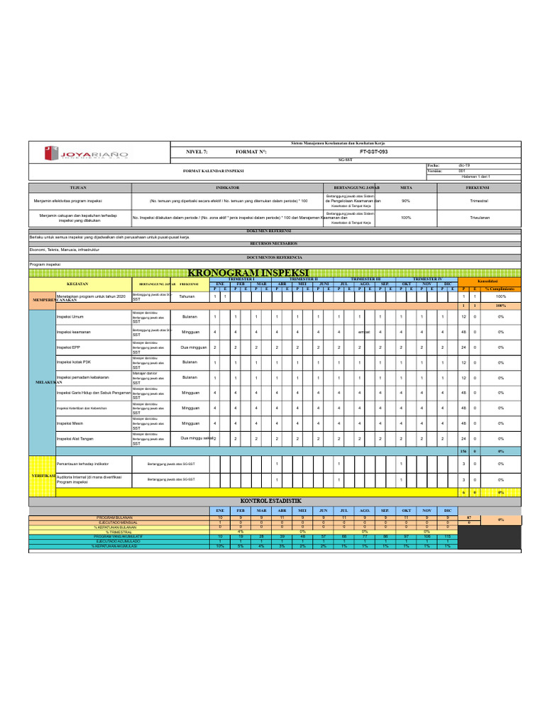 Rencana Inspeksi Kesehatan Kerja 2020 | PDF