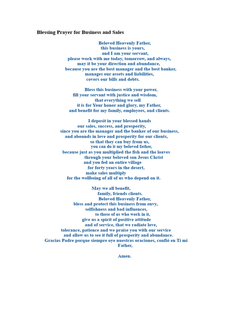 Blessing Prayer For Business and Sales | PDF