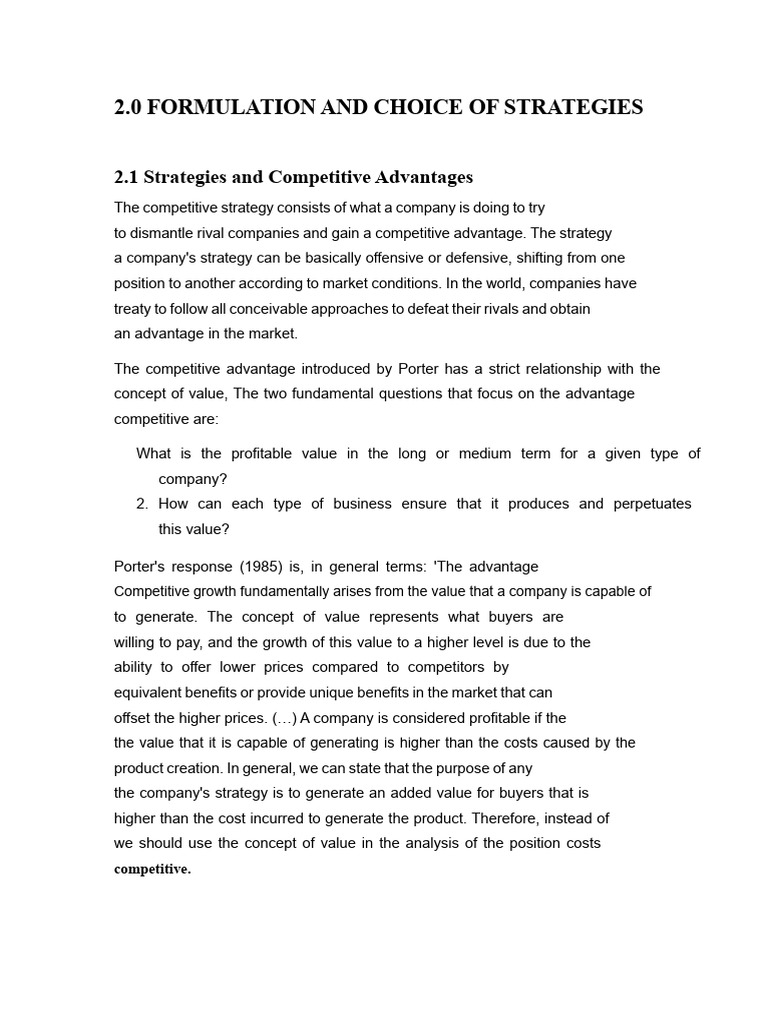 Formulation and Choice of Strategies | PDF | Competitive Advantage ...