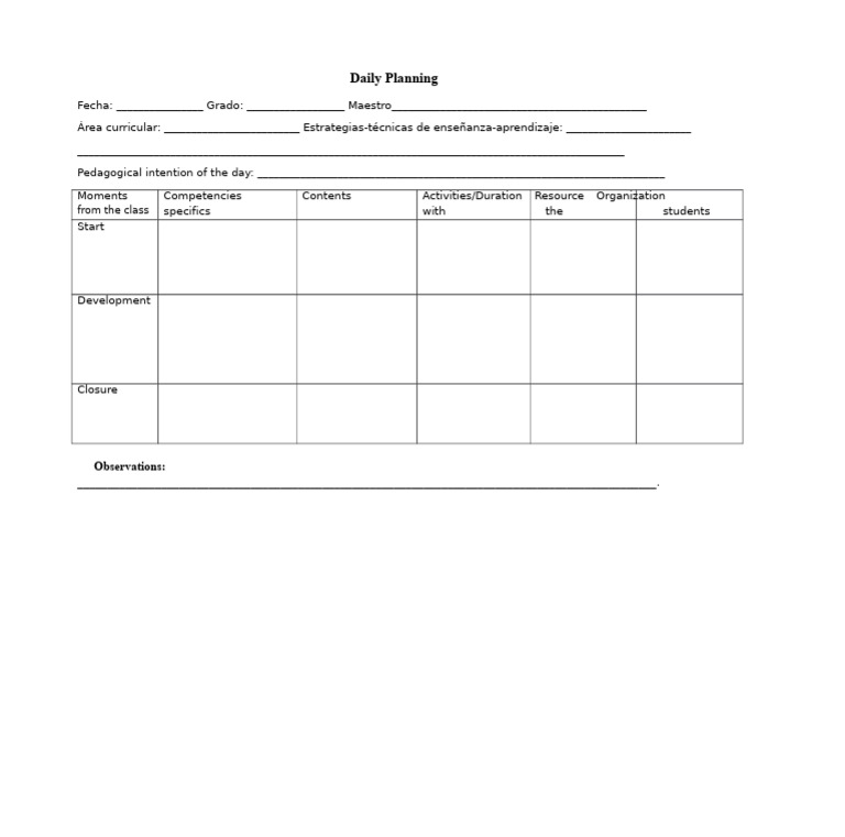 Daily Lesson Planning Template | PDF