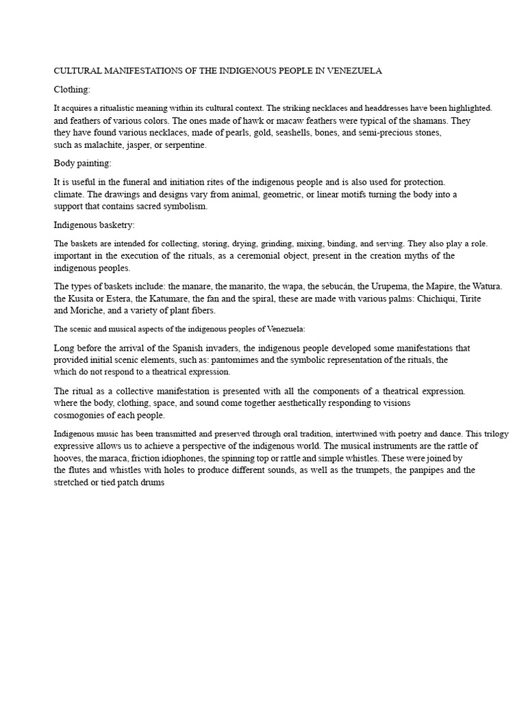 Cultural Manifestations of The Indigenous Peoples in Venezuela | PDF