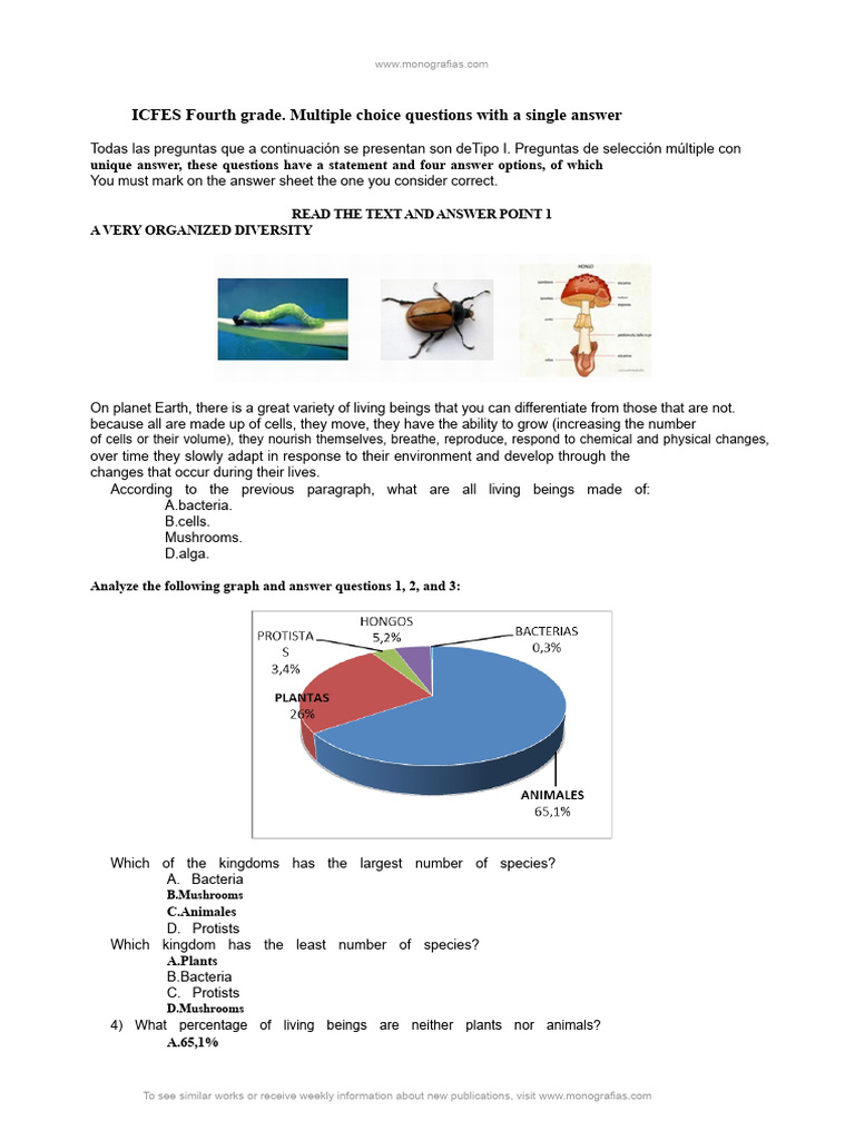 ICFES Fourth Grade Biology Questions | PDF | Bacteria | Plants