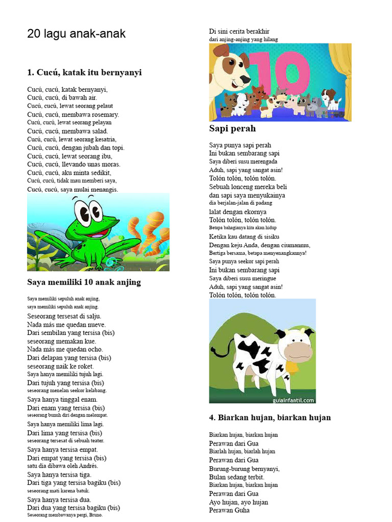 20 Lagu Anak-Anak Populer dan Liriknya | PDF