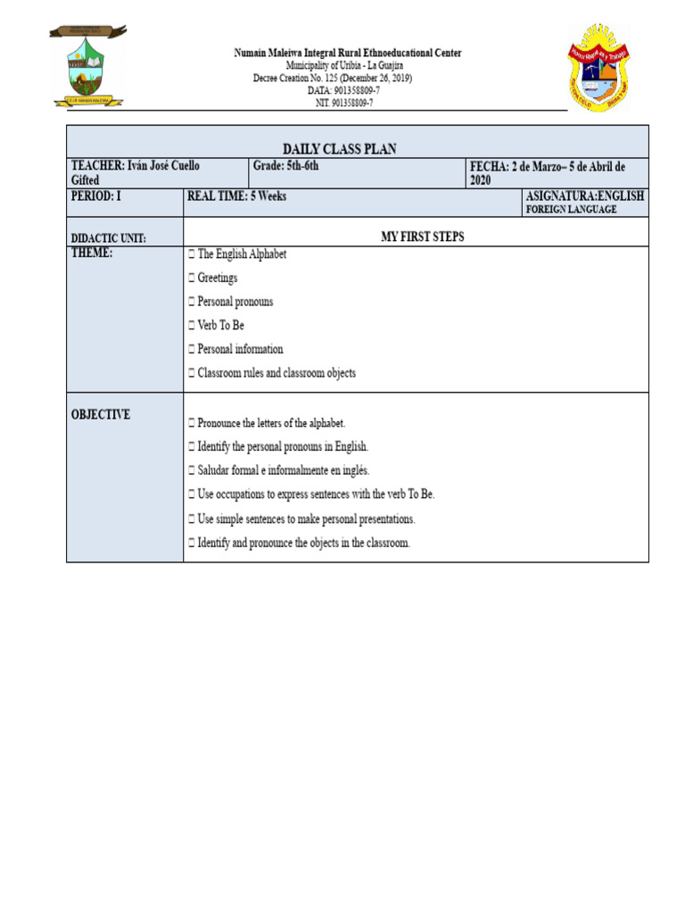 Lesson Plan: Verb To Be | PDF | English Language | Lesson Plan