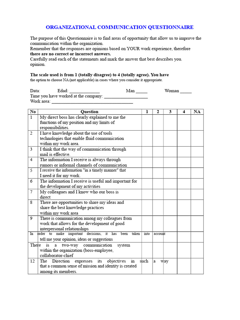 Organizational Communication Survey | PDF | Communication | Questionnaire