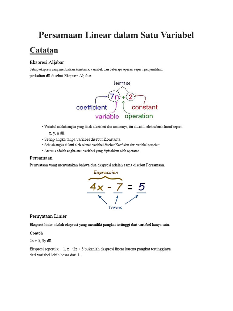 Persamaan Linear Satu Variabel: Panduan Lengkap | PDF