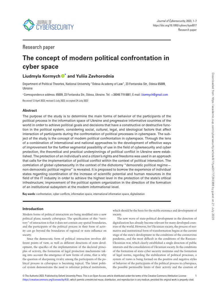 Modern Political Confrontation and Cyberspace | PDF | Cyberwarfare ...